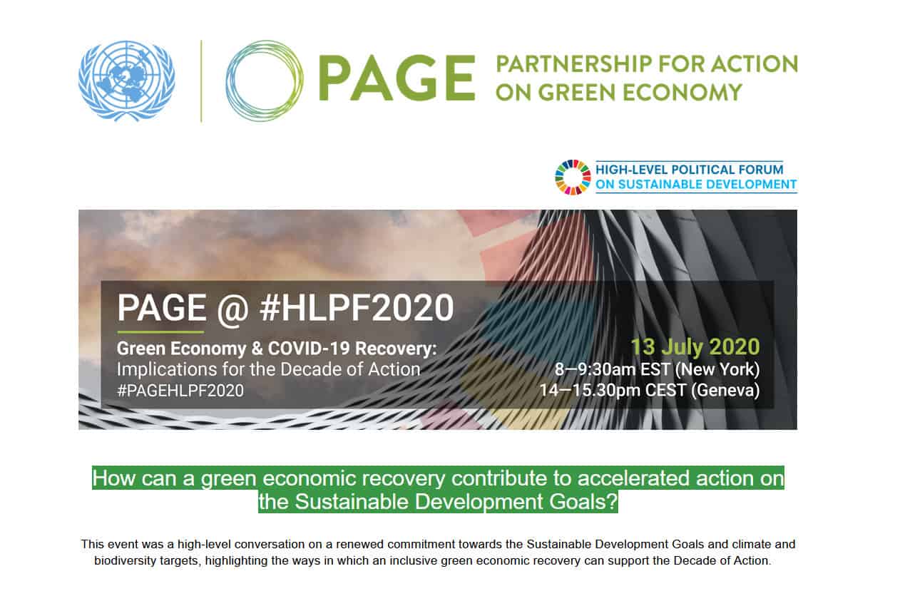 Green Economy & COVID-19 Recovery: Implications for the Decade of Action on SDGs - UN PAGE ...